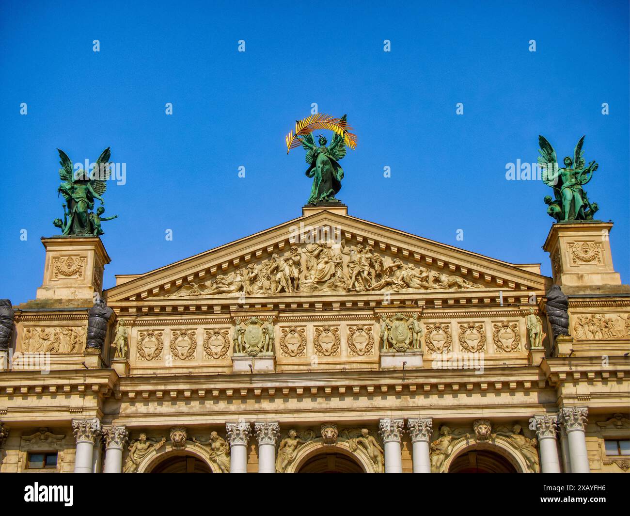 Angelic Statues. Angelic statues adorn a classical structure, set ...