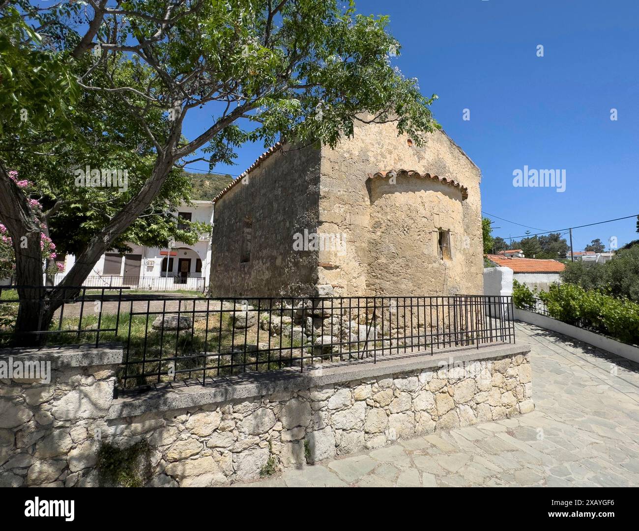 Exterior view from back with small apse of historic small single-nave church Panagia ...