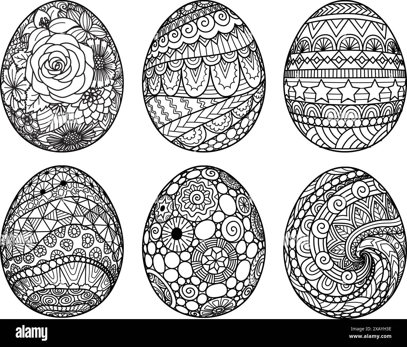 6 mandala floral easter eggs for design elements for coloring, printing ...