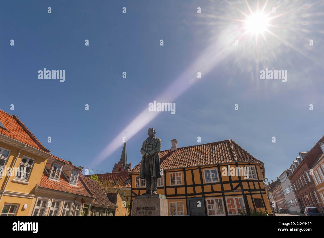 Old town of Rudkobing, monument to Hans Christian Orstedt (1777-1851 ...