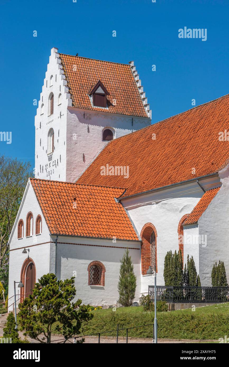 Lindelse Kirke, typical Danish church from 1830, whitewashed, red tiled ...