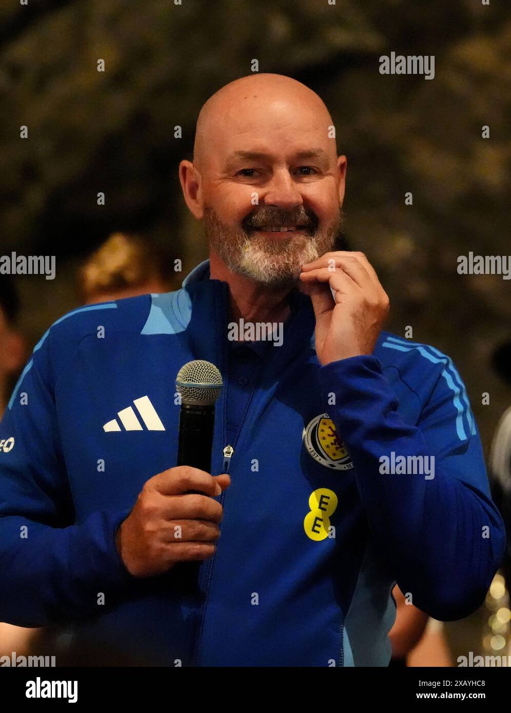 Scotland manager Steve Clarke (centre) addresses a reception at ...