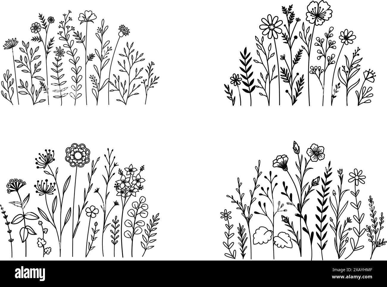 Set of wildflower meadows for printing, engraving, laser cut and so on ...