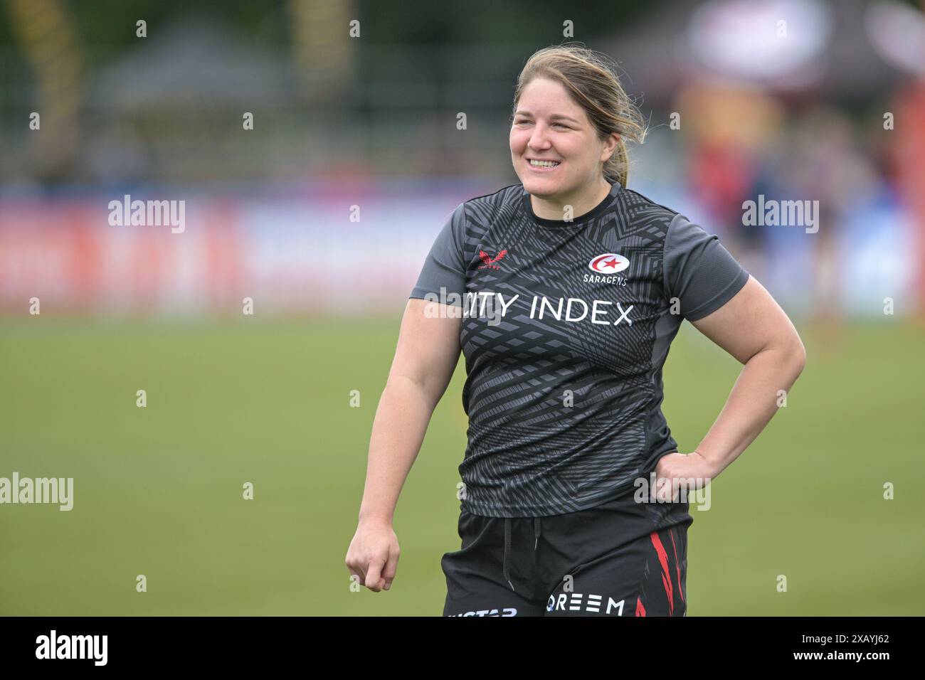 London, England on 9 June 2024. Poppy Cleall of Saracens Women making ...