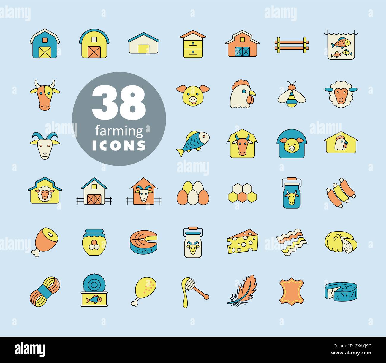 Farm animal flat icons set. Animal food sign. Graph symbol for your web ...