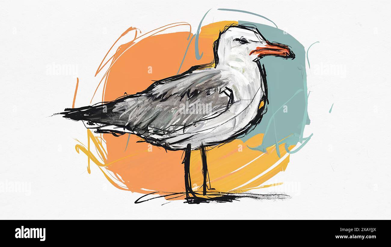 Postcard - a child's drawing, a seagull, carelessly drawn by a child ...