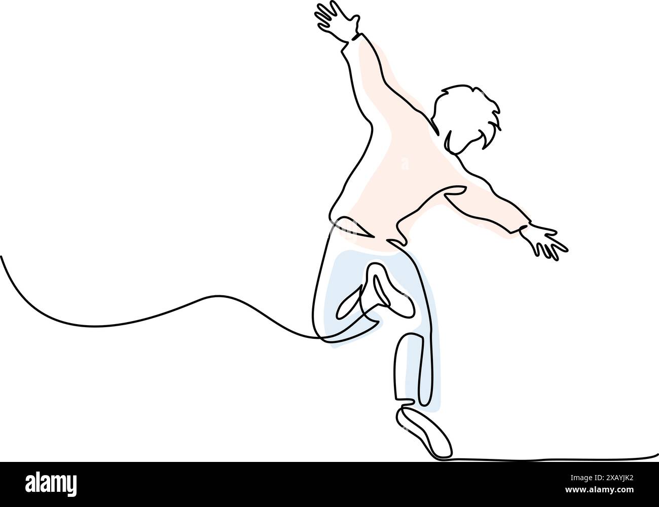Happy teenager jumping and dancing. Continuous one line drawing Stock ...