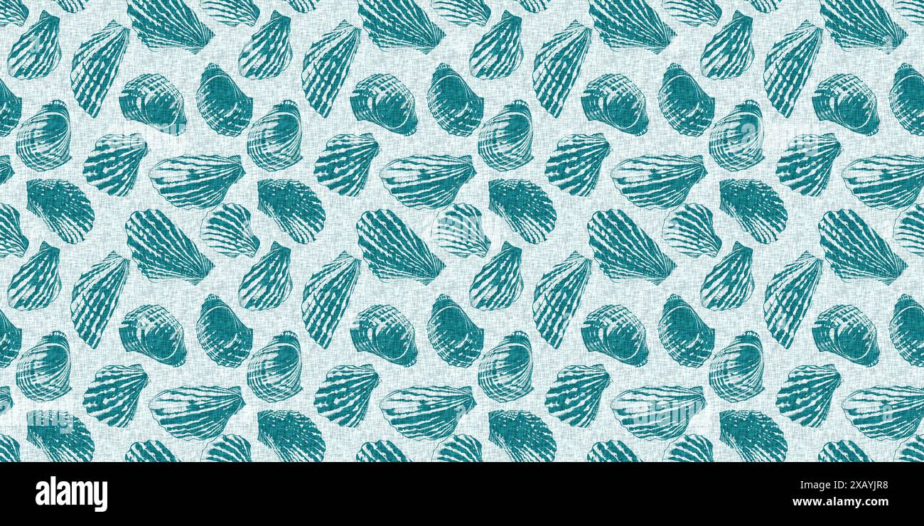 Teal turquoise blue white shell motif with linen seamless batik border ...