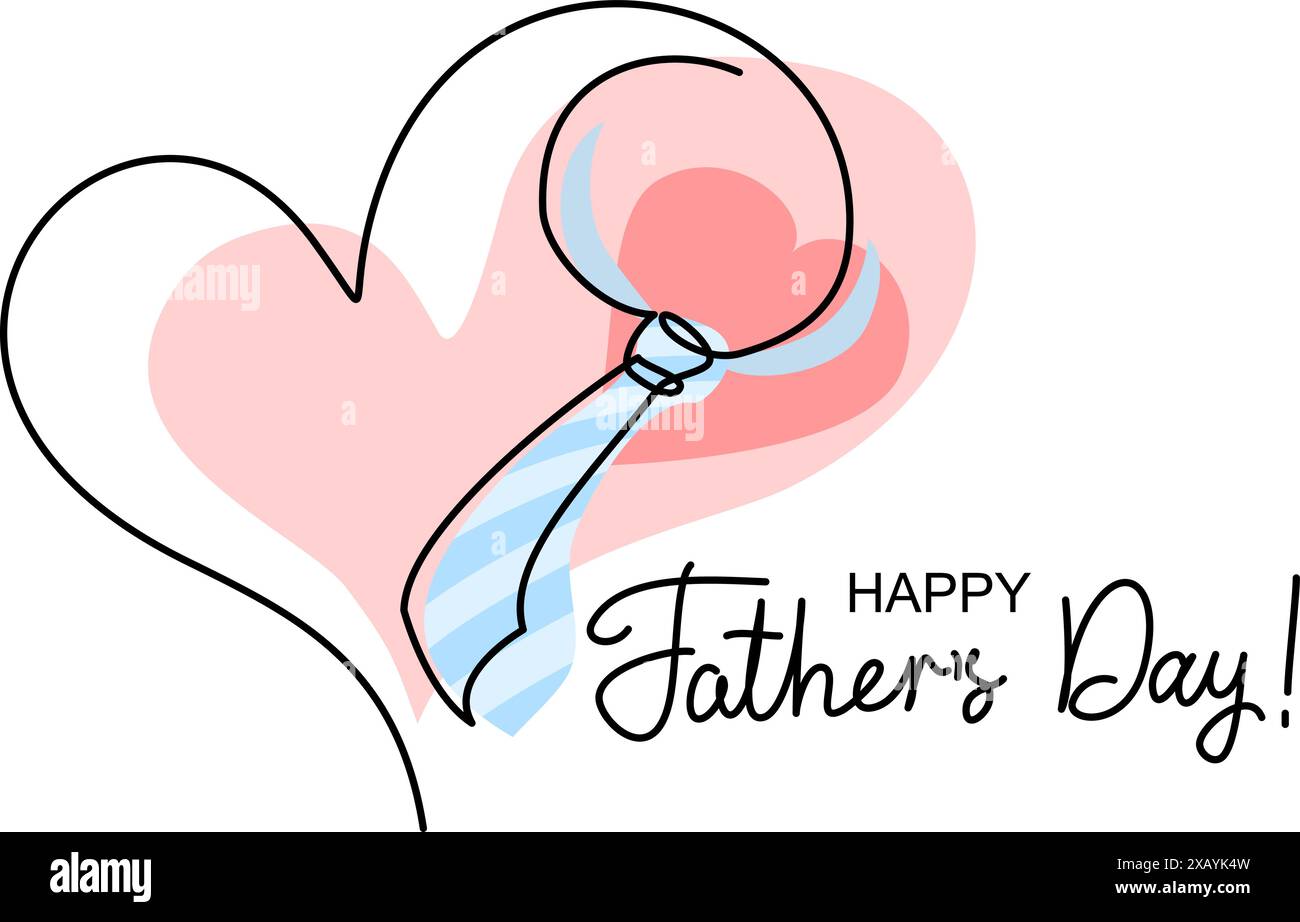 Tie in heart Happy Fathers Day. Continuous One line drawing Stock ...