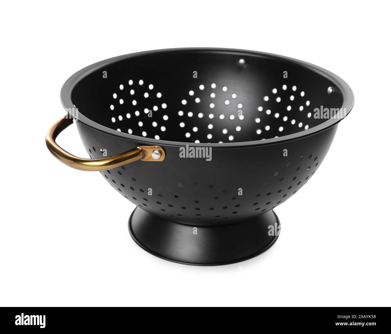 One black metal colander isolated on white Stock Photo - Alamy