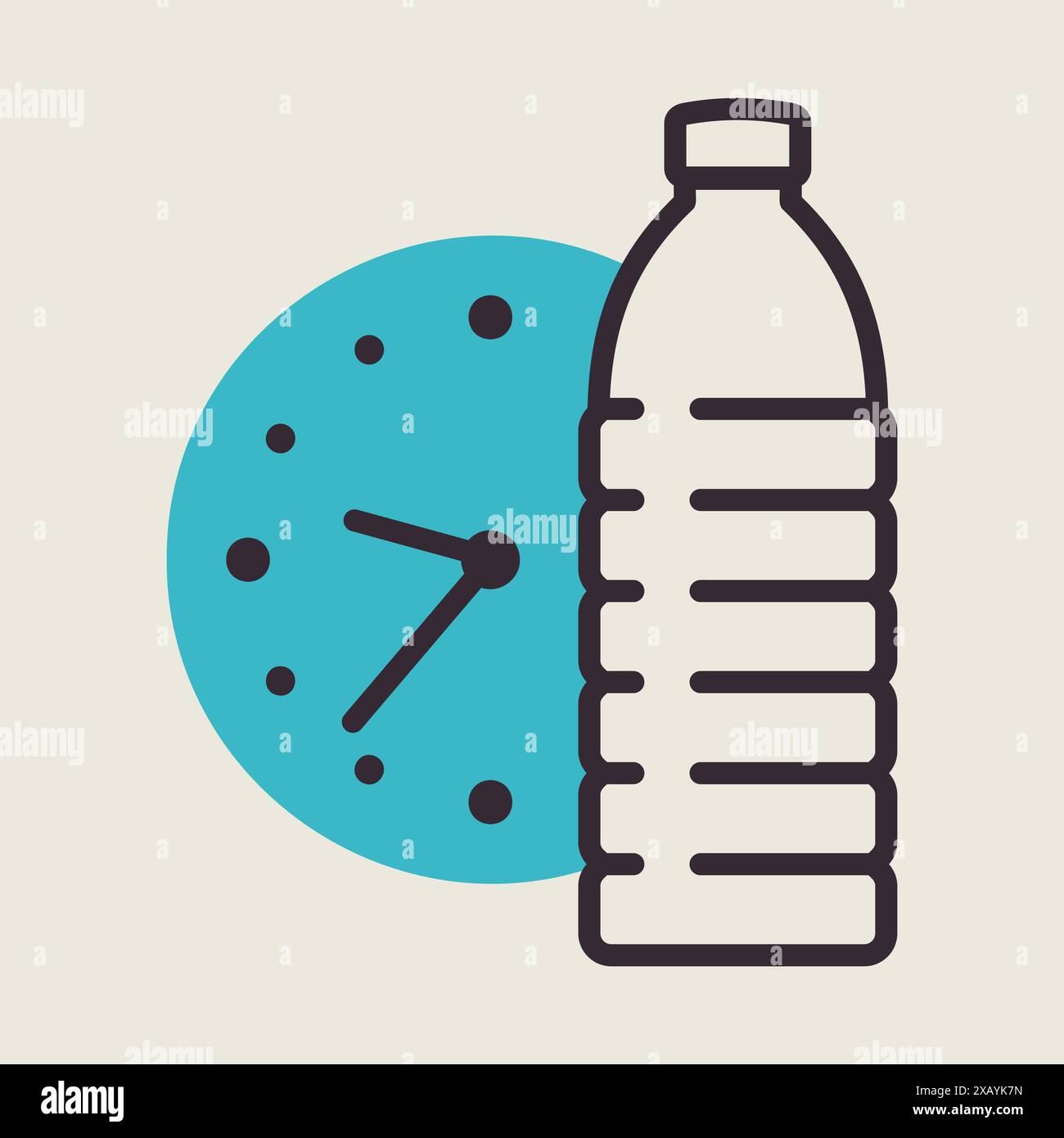 Time to drink water vector icon. Water bottle with watch sign. Graph ...