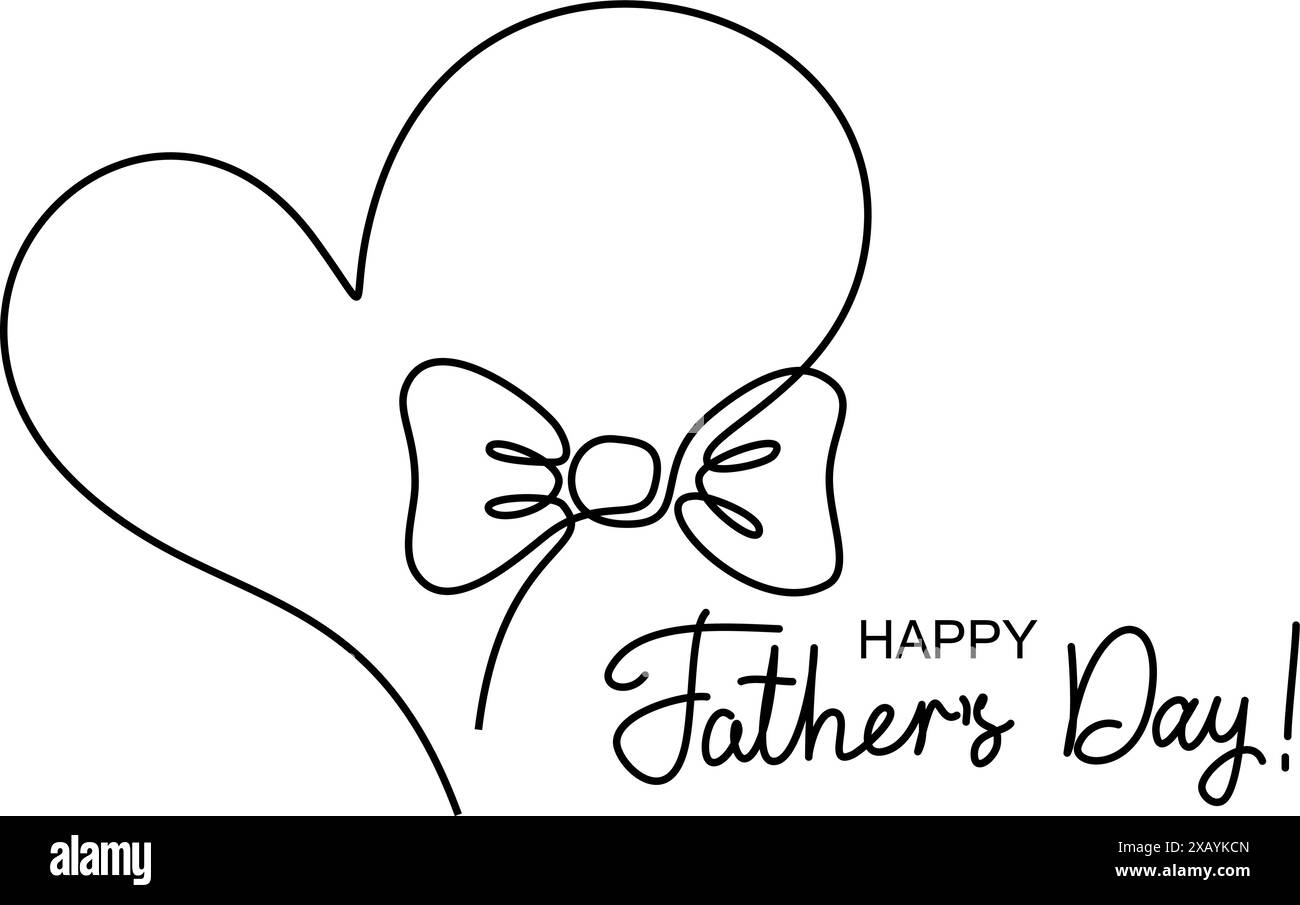 Bow Tie in heart Happy Fathers Day. Continuous One line drawing Stock ...