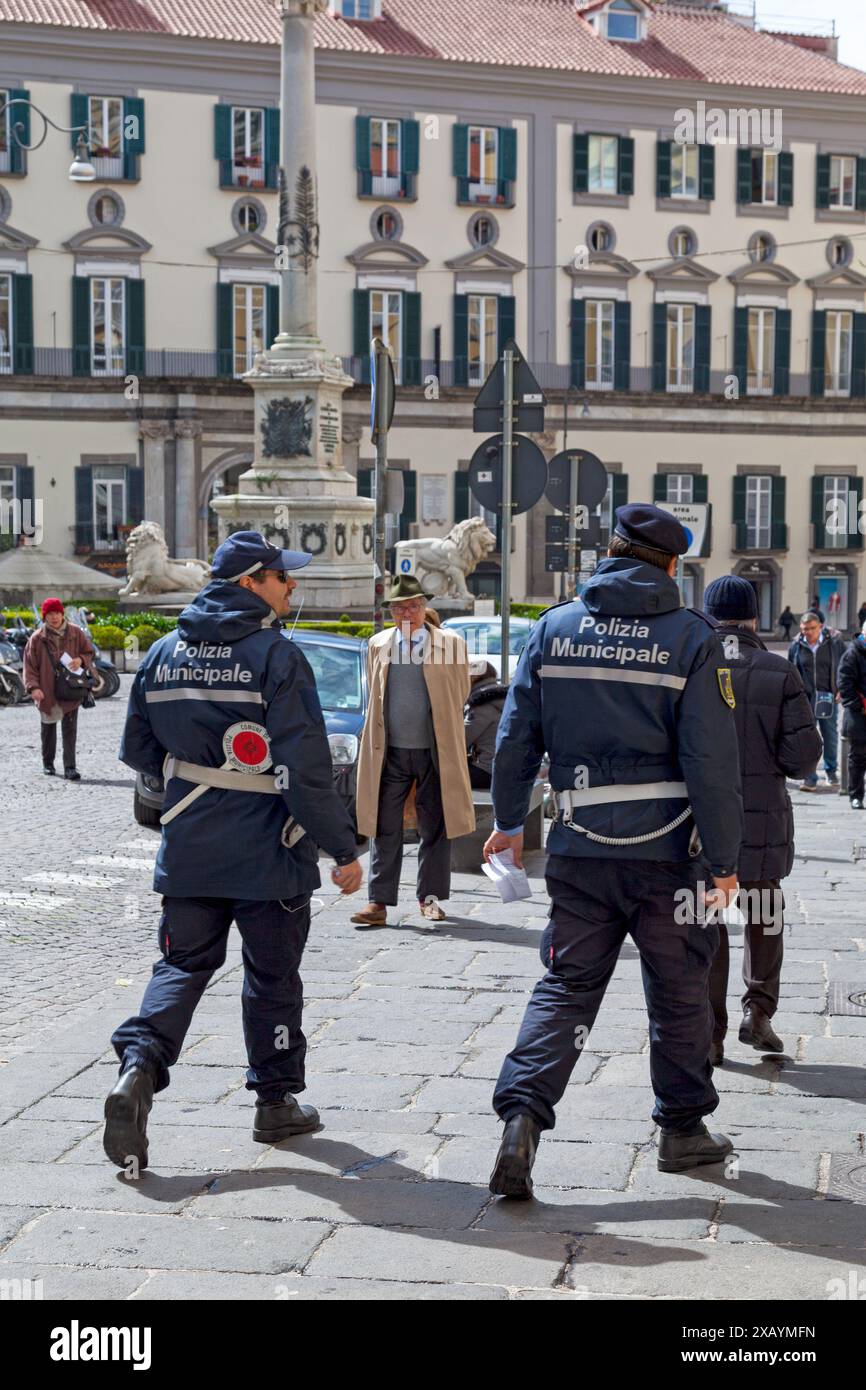 Naples, Italy - March 19 2018: Two officers from the Polizia Municipale ...