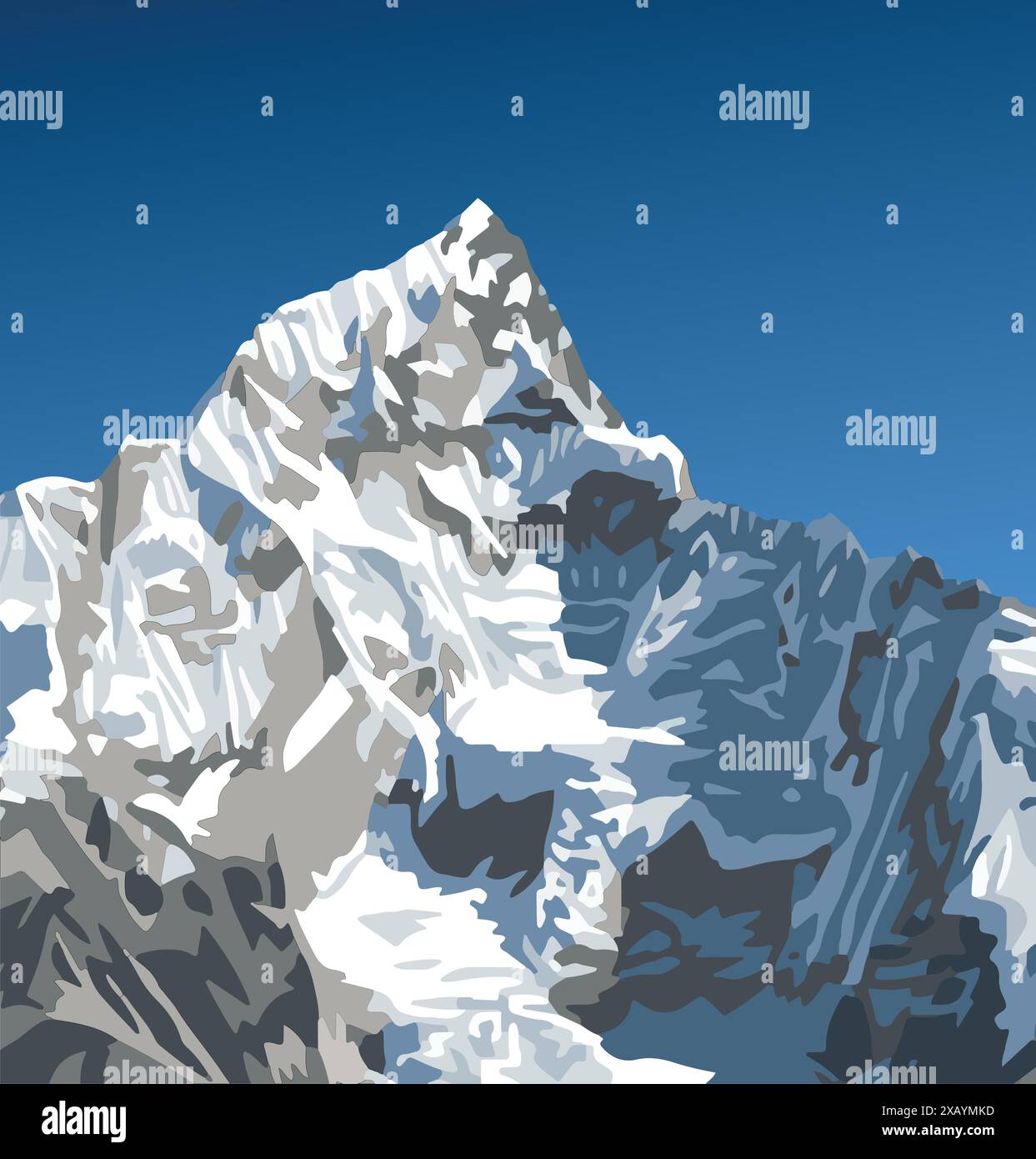 Mount Nuptse mountain vector illustration, Nepal Himalayas mountains, View from Mt Kala Patthar ...