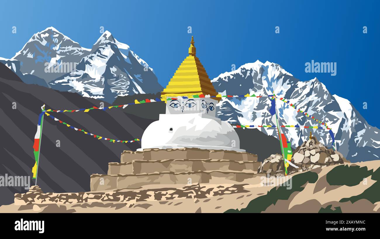 Buddhist stupa or chorten, way to Mt Everest base camp, himalayas ...