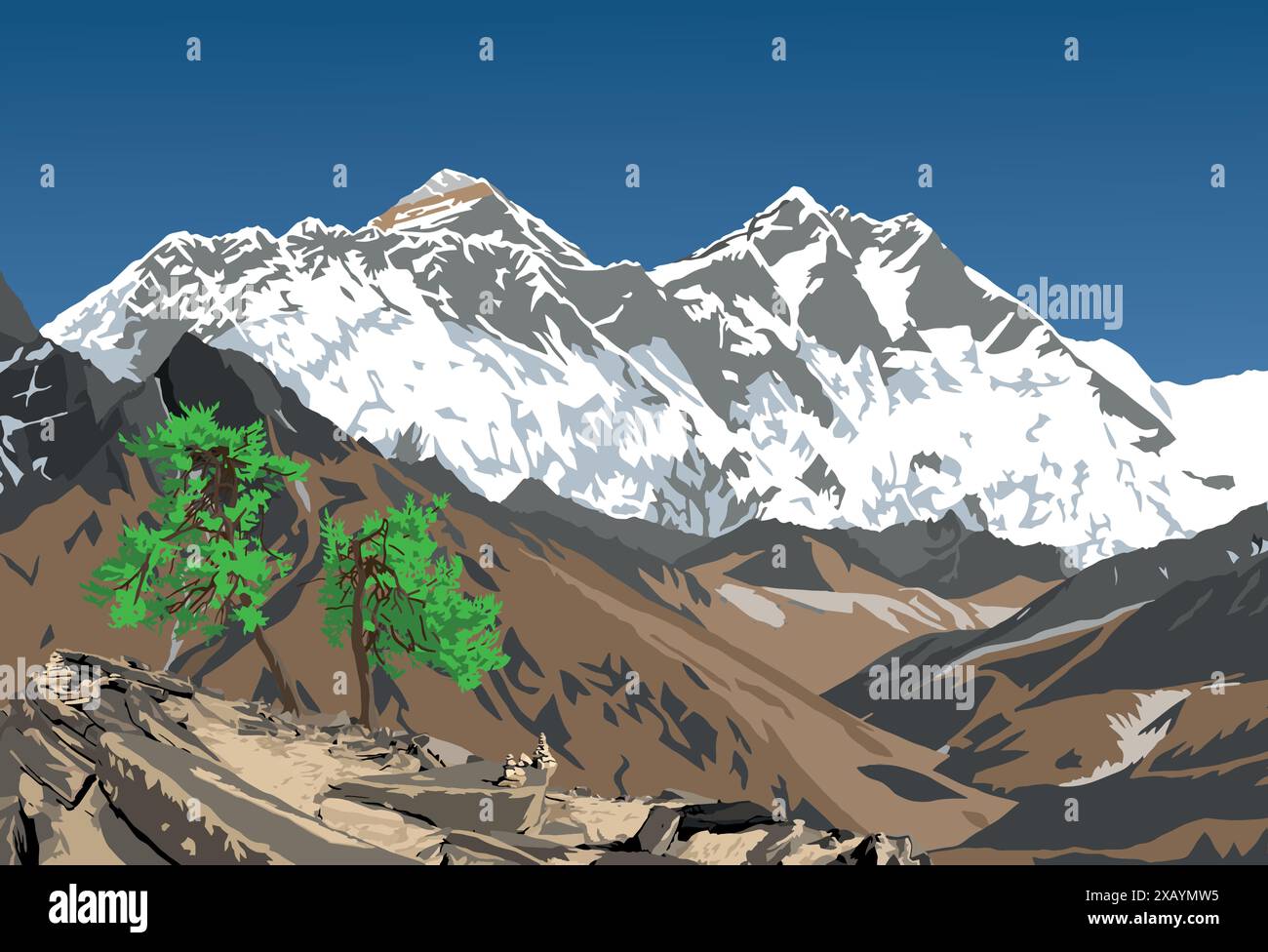 Mount Lhotse and Nuptse south rock face, top of Mt Everest and Ama ...