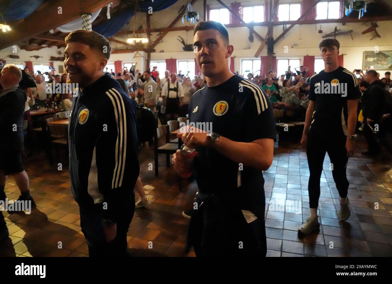 Members of the Scotland team arrive at Bayernhalle in Garmisch ...