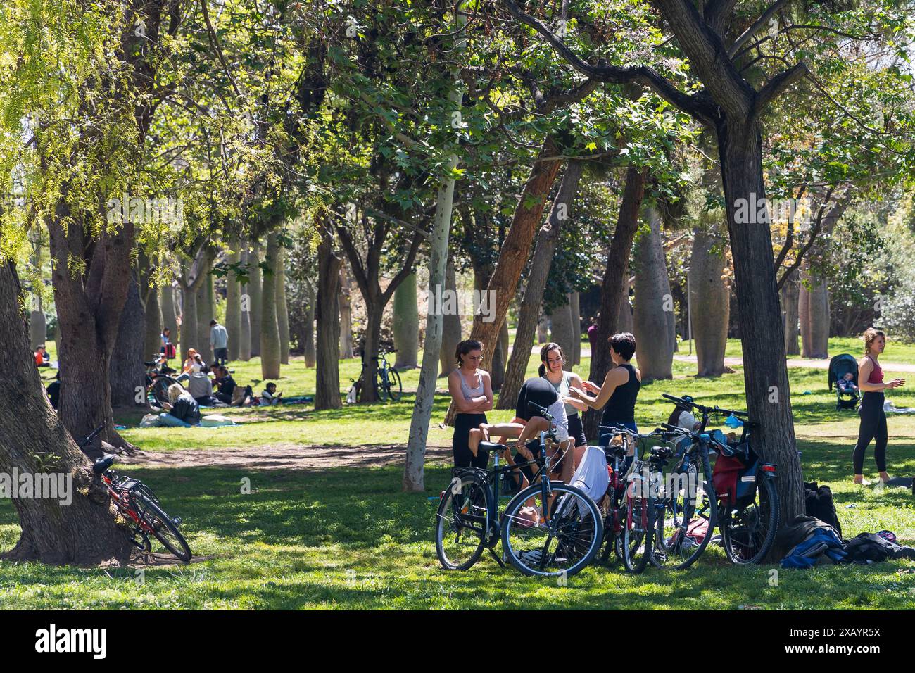 Valencia, Spain - March 24, 2024: Group of young people with bicycles ...