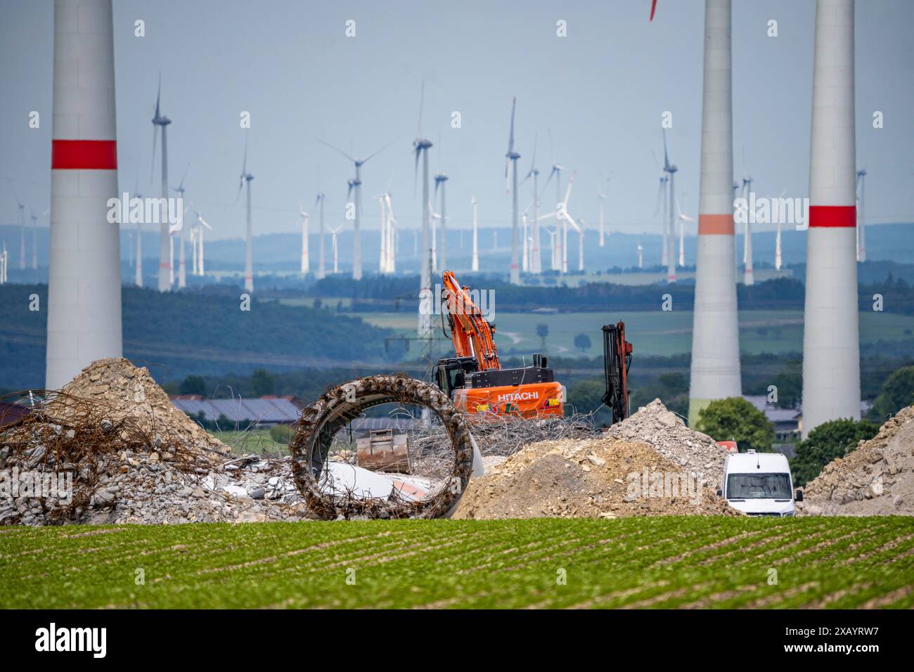 Wind farm north of Marsberg, old wind turbine is demolished, creates ...