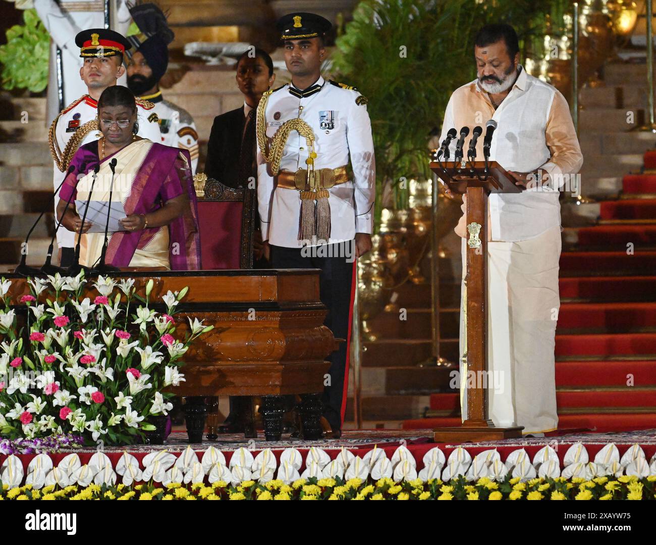 NEW DELHI, INDIA - JUNE 9: Bharatiya Janata Party (BJP) leader Suresh Gopi takes oath as a ...