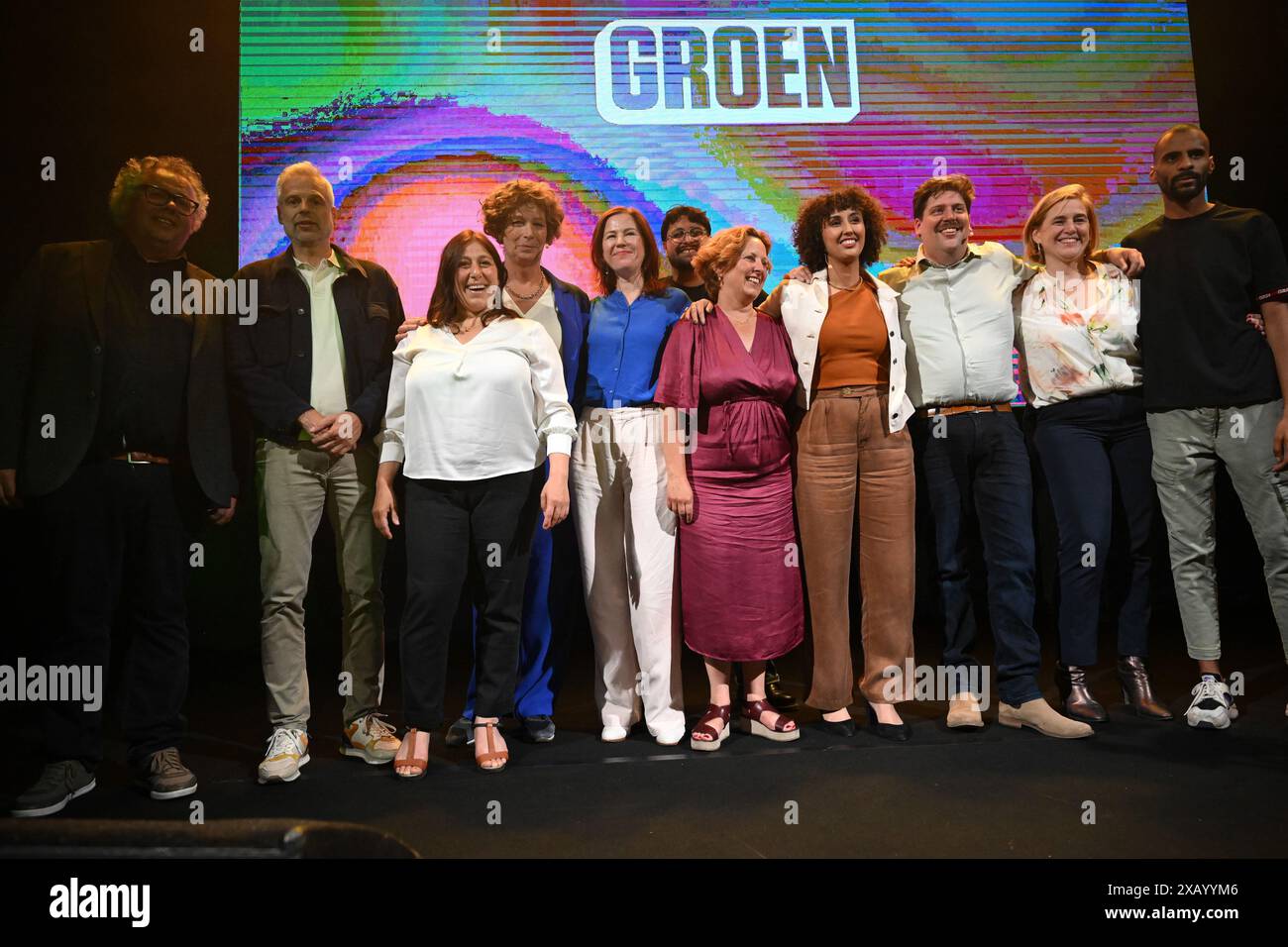 Brussels, Belgium. 09th June, 2024. Groen co-chairwoman Nadia Naji (4R ...