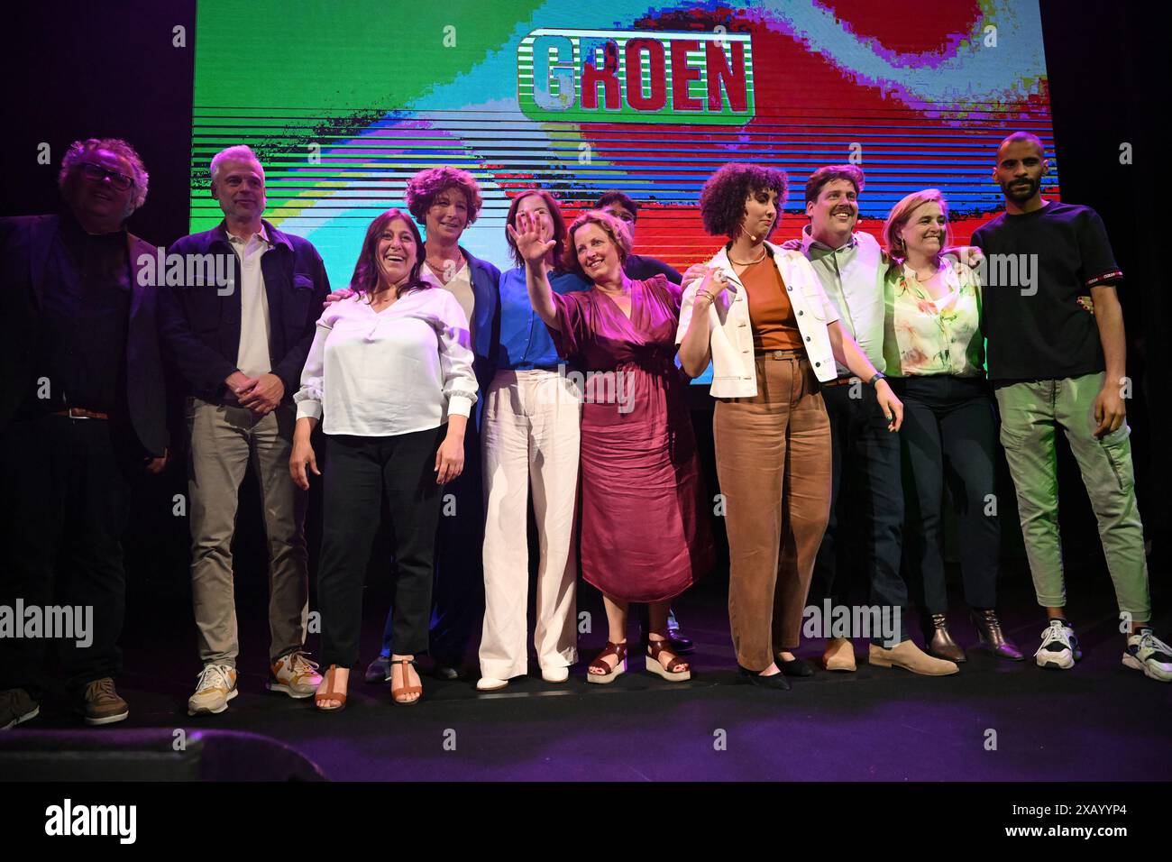 Brussels, Belgium. 09th June, 2024. Groen co-chairwoman Nadia Naji (4R ...