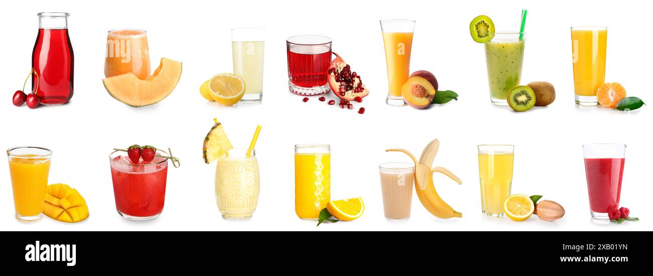 Set of fresh juices on white background Stock Photo - Alamy
