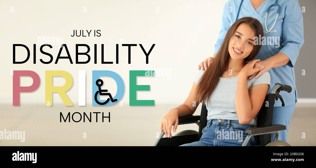 Handicapped young woman with doctor in clinic. Banner for Disability ...