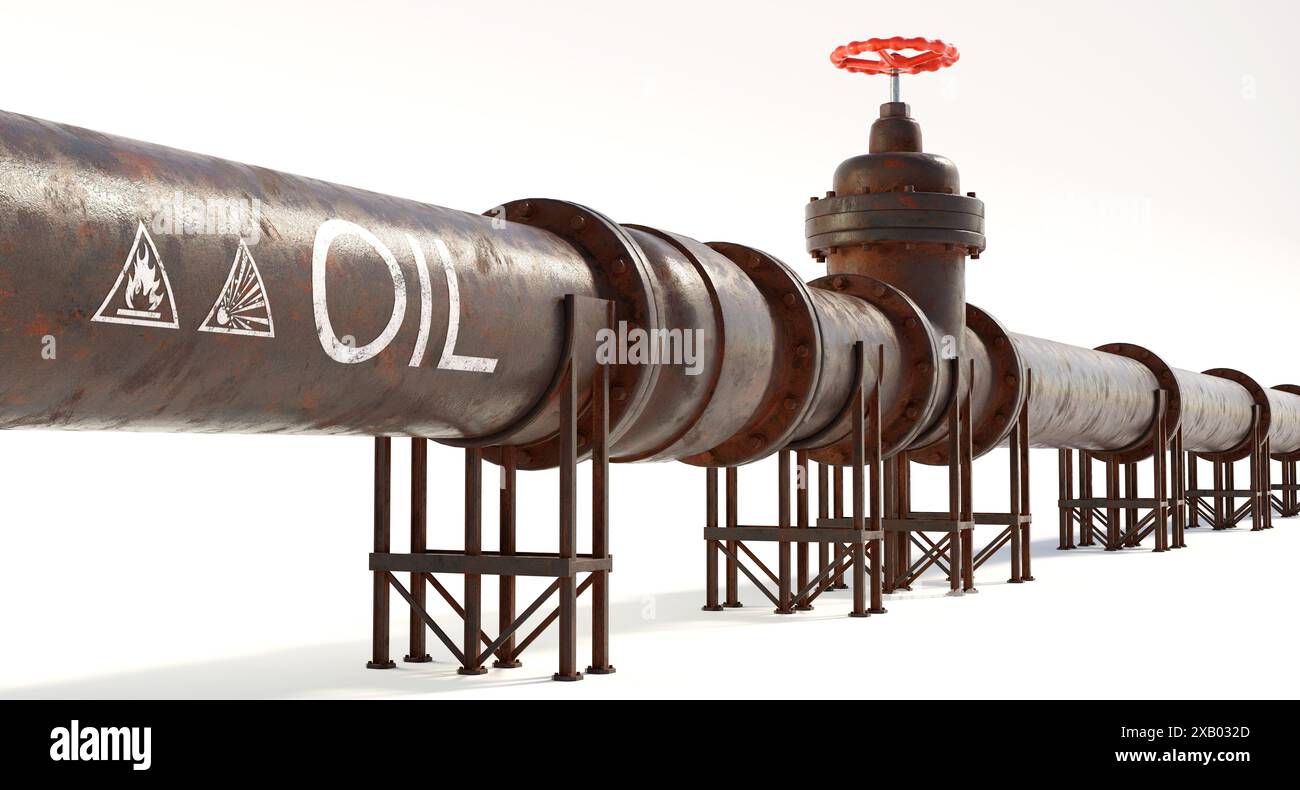 3d render illustration of an oil pipeline on a white background. Oil or ...