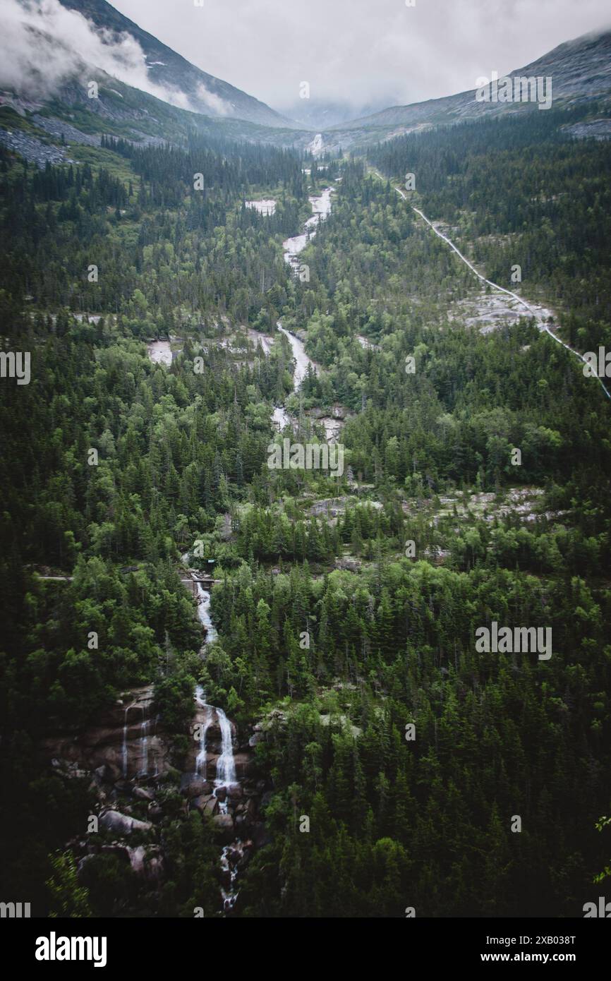 This breathtaking aerial view captures a series of cascading waterfalls ...
