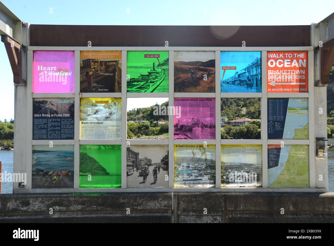 GREYMOUTH, NEW ZEALAND, OCTOBER 19, 2023: Tourist signage shows ...