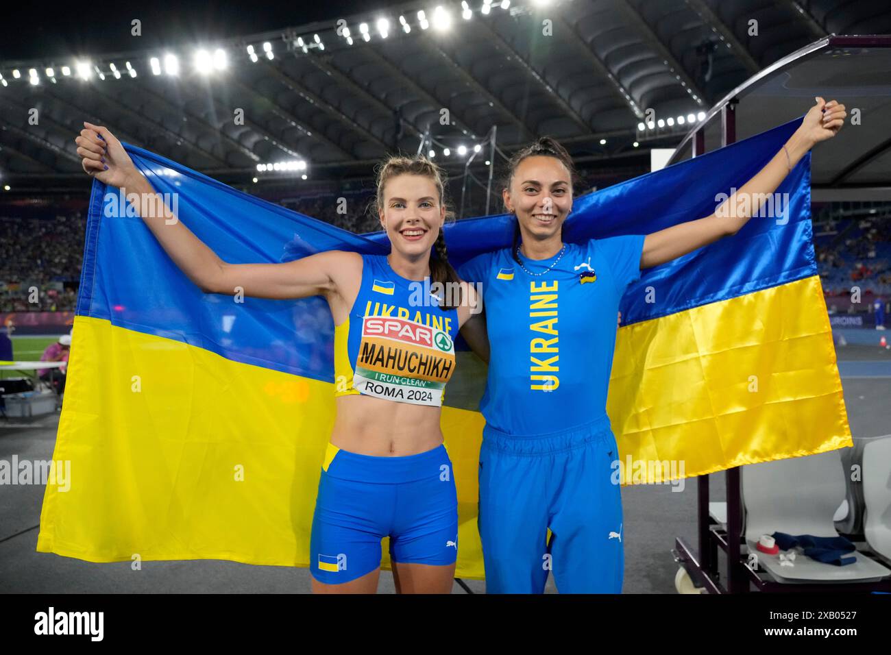 Gold medalist Yaroslava Mahuchikh, left, and bronze medalist Iryna ...