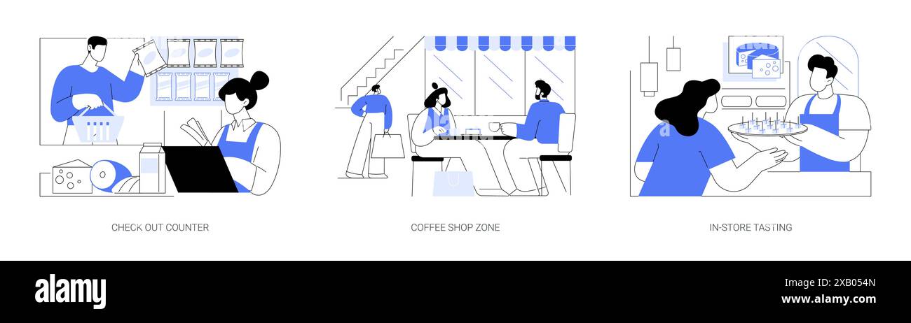 Supermarket areas isolated cartoon vector illustrations se Stock Vector ...