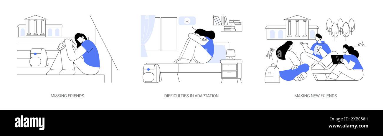 Student social adaptation isolated cartoon vector illustrations se ... Student social adaptation isolated cartoon vector illustrations se ...