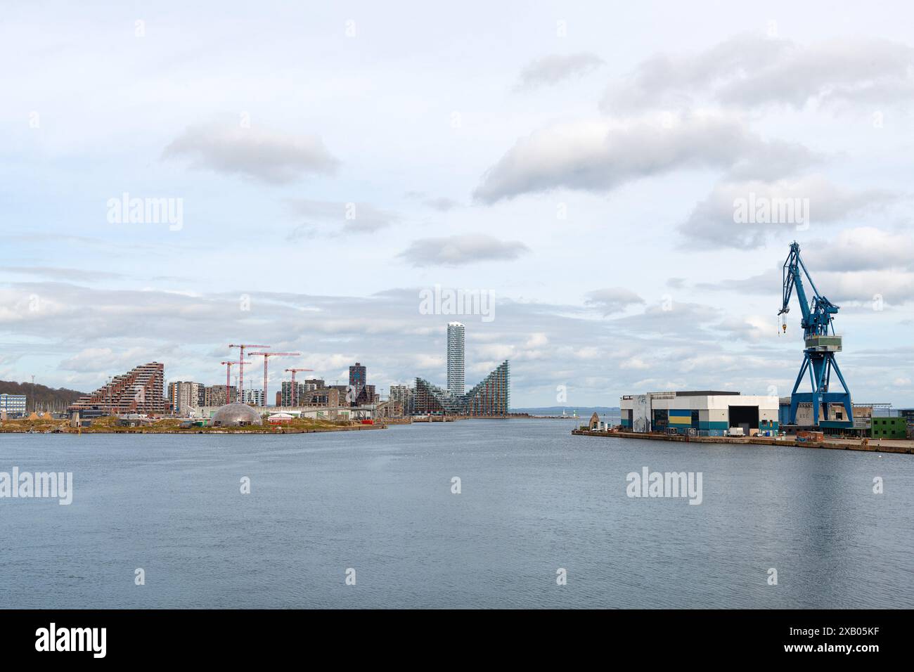 Harbour of Aarhus, Denmark. Aarhus Docklands including the skyscraper ...