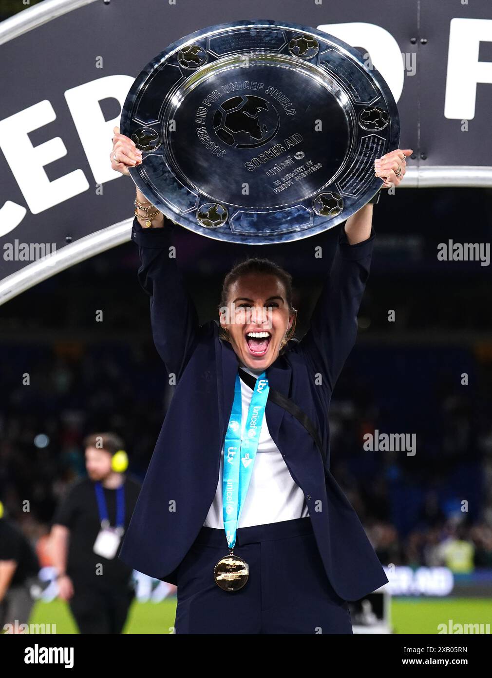 England coach Vicky McClure celebrates with the trophy after victory in ...