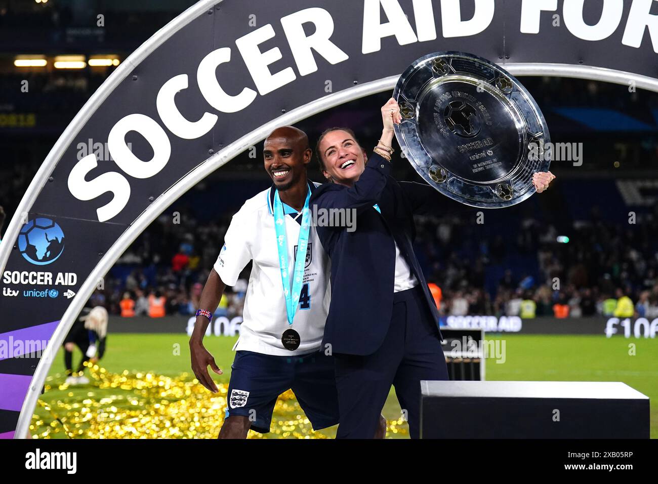 England's Sir Mo Farah (left) and coach Vicky McClure celebrate with ...