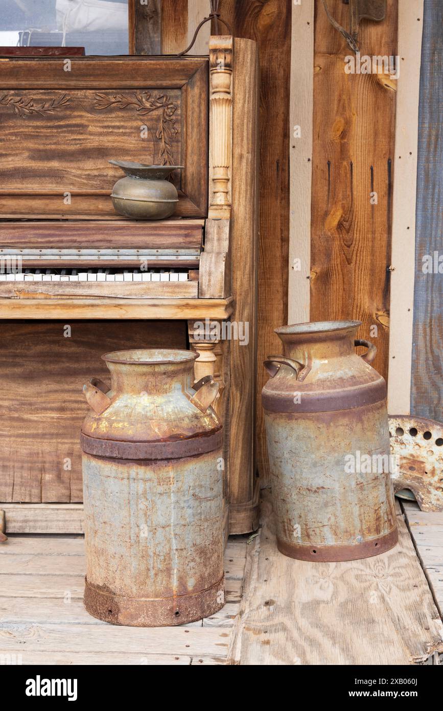 Still life of milk cans in old town, Arizona, USA Stock Photo - Alamy