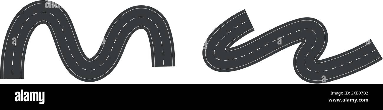 Wavy road with winding curves and horizontal path. Top view of race ...