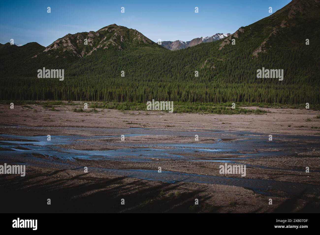 A breathtaking view of an Alaskan river valley with clear streams ...