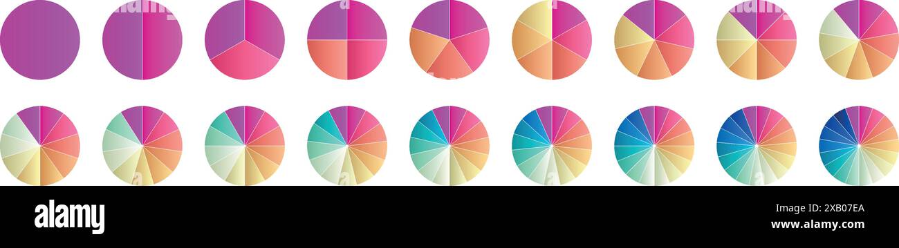 Pie chart with different segments in a circular diagram. wheel graph divided into parts and ...