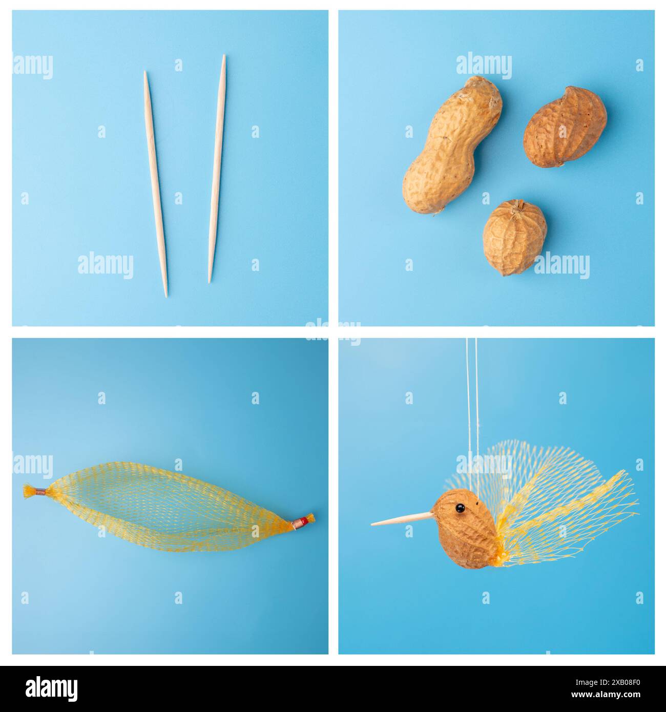 simple bird craft for kids, DIY, peanut hummingbird toy for spring or ...