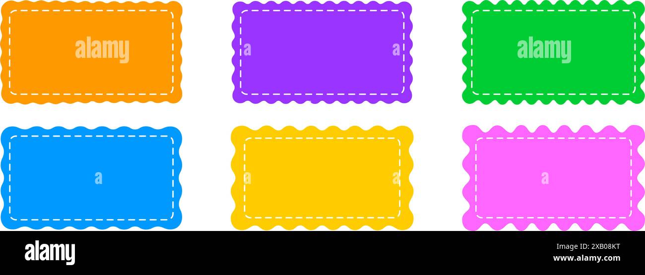 Set or colorful rectangle patches with scalloped borders and stitch ...