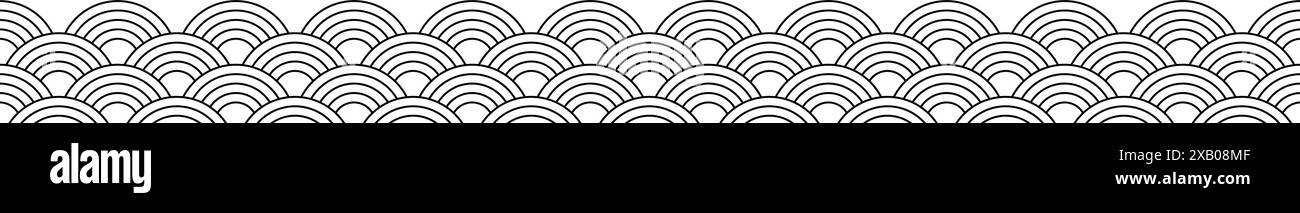 Border with japanese seigaiha pattern. Black and white scallops print ...