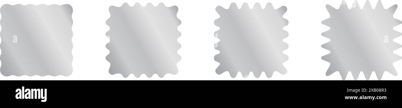 Set of silver square stickers with curvy borders. Shining undulated ...