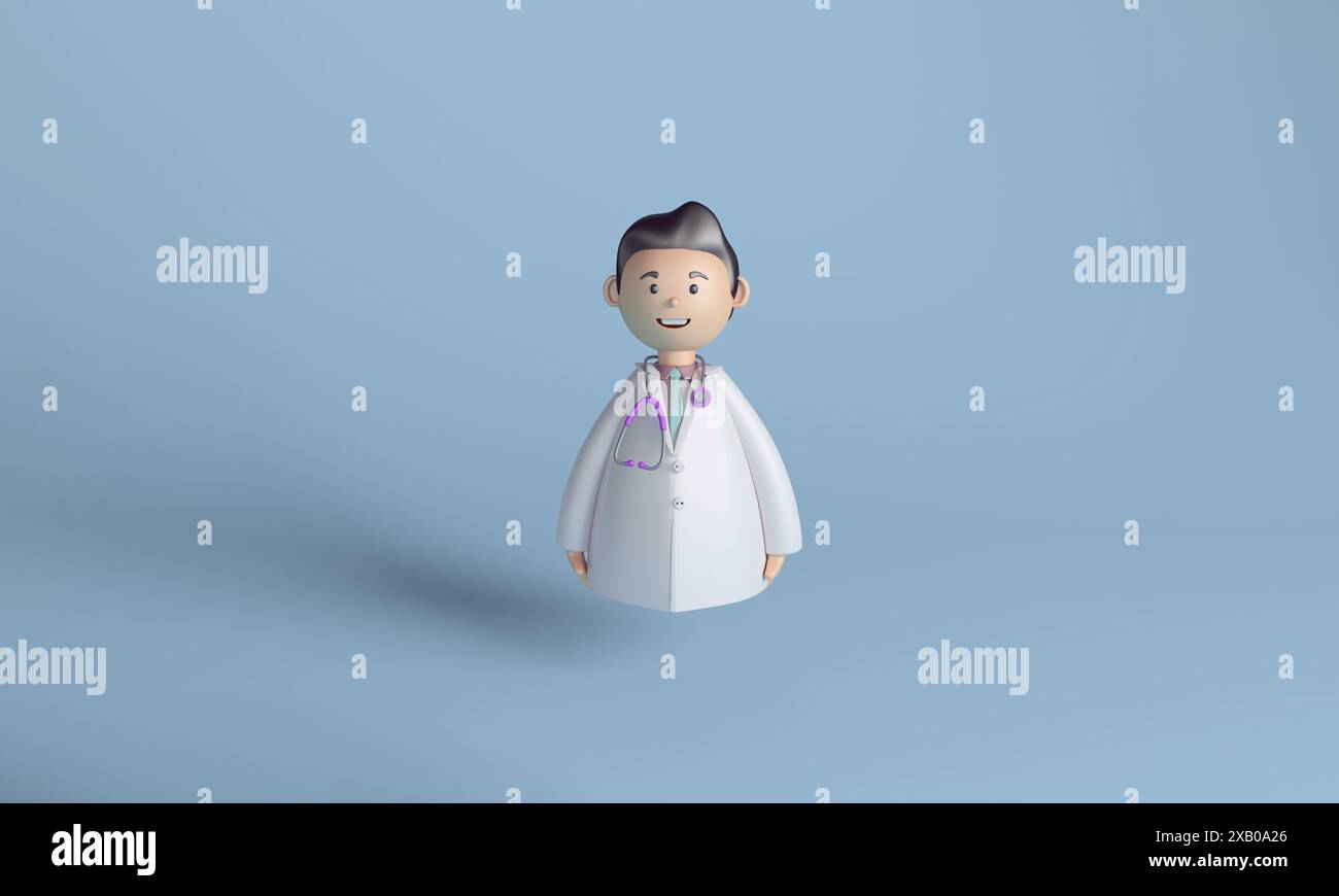 3D illustration featuring a smiling male doctor with a stethoscope ...