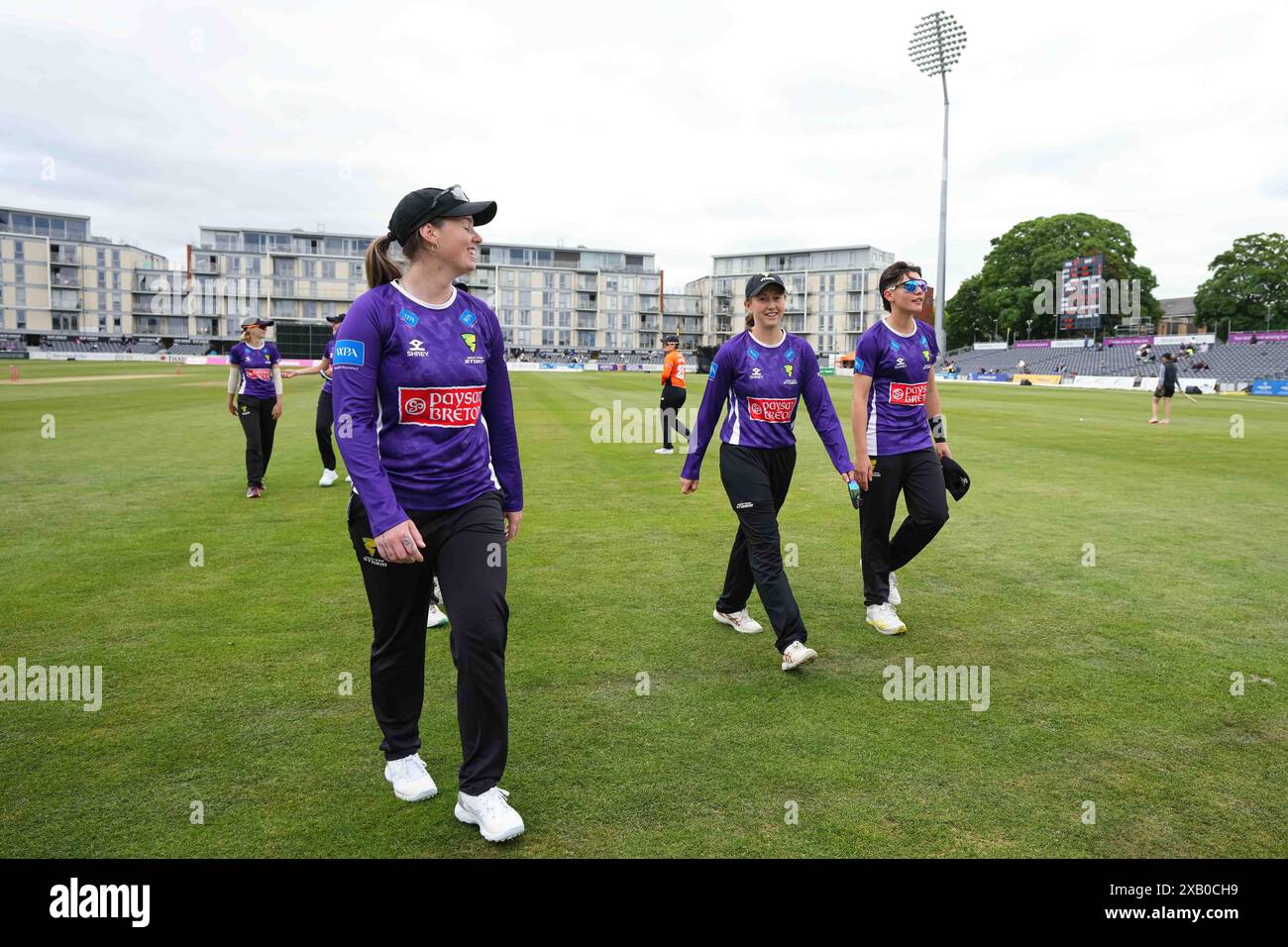Bristol, UK, 9 June 2024. Western Storm's Amanda-Jade Wellington, Fran Wilson and Issy Wong ...