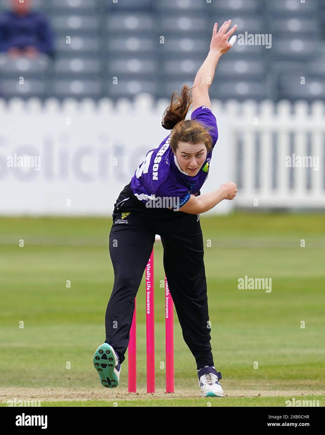 Bristol, UK, 9 June 2024. Western Storm's Ellie Anderson bowling during ...