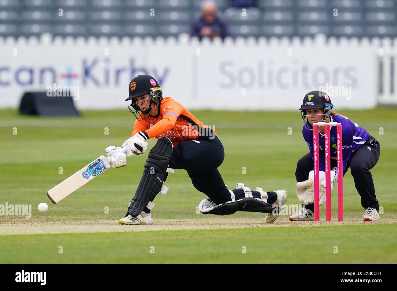 Bristol, UK, 9 June 2024. Southern Vipers' Charli Knott batting during ...