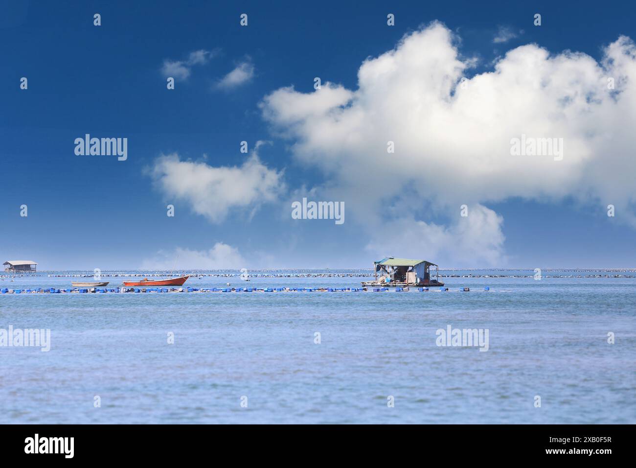 The home of a fisherman who raised oysters in the sea, Business farm of ...